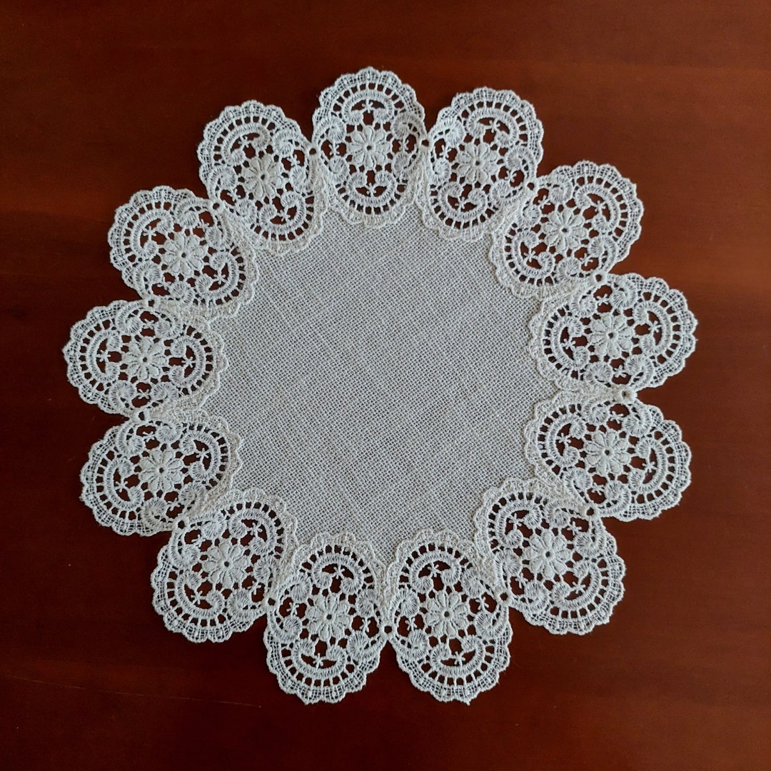 Vintage Doily Round Ecru Doily Fabric Pad With Guipure Lace Doily Like ...