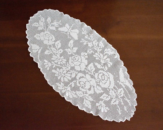 Antique Crochet Doily - Handmade Oblong Doily - White Cotton Doily With ...