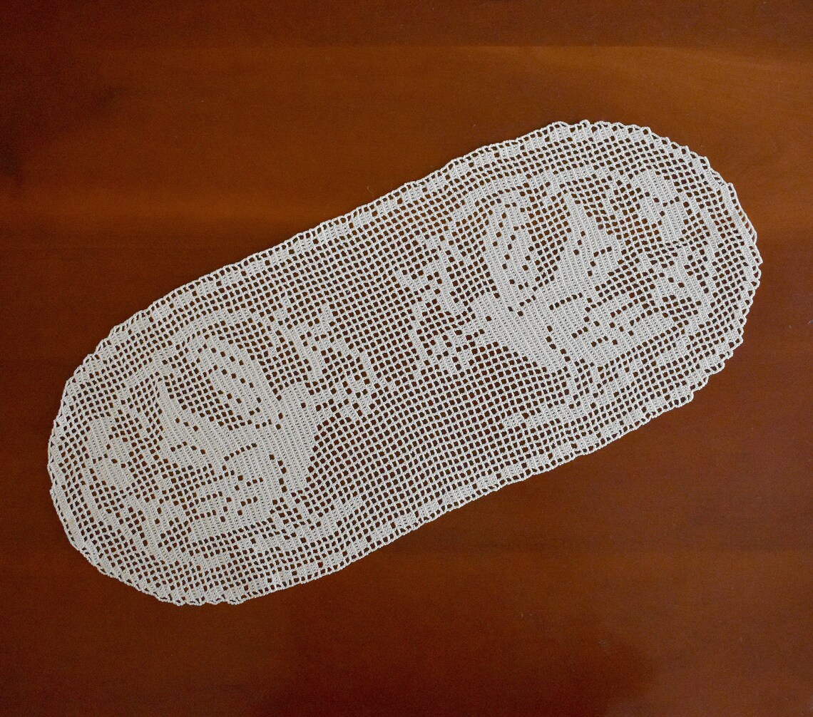 Vintage Crochet Doily Handmade Beige Oblong Doily Cotton - Etsy