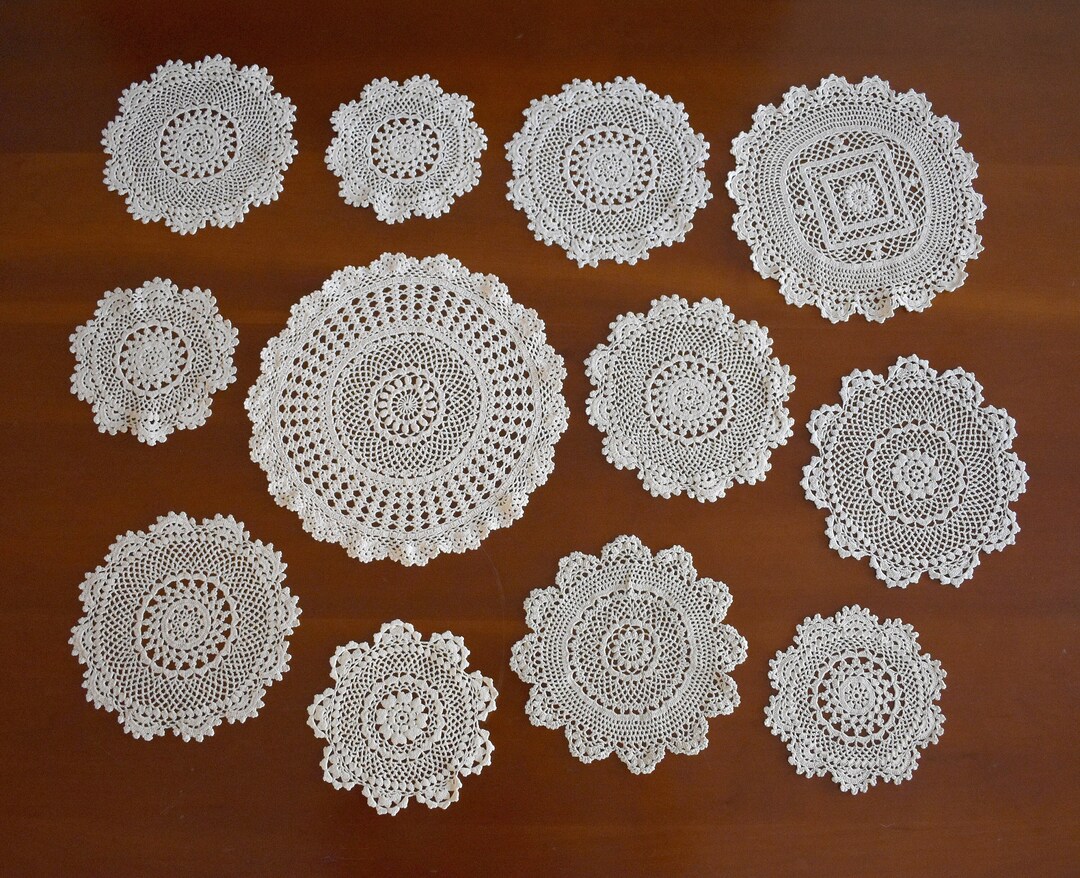 Set of Doilies 12 Pcs Vintage Round Lace Doilies Handmade Crochet Small ...
