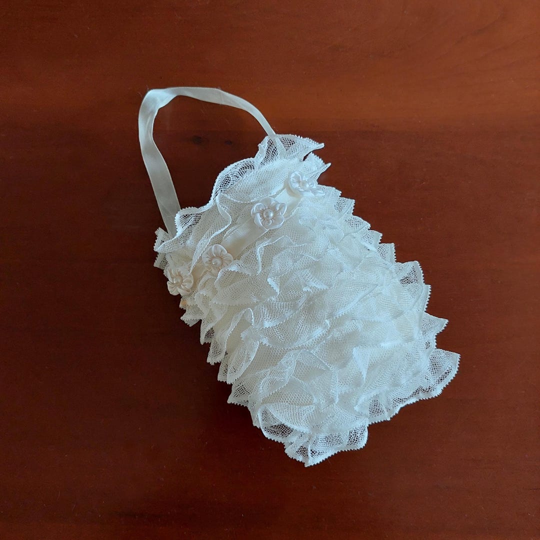 Vintage Tulle Handbag: Ecru Silk, Ribbon & Pearl Beaded Purse - Etsy