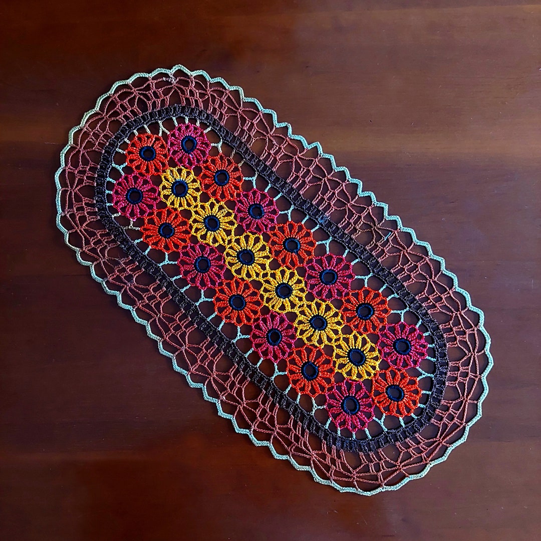 Vintage Doily - Colorful Oblong Doily - Crochet Lace Doily - Table ...