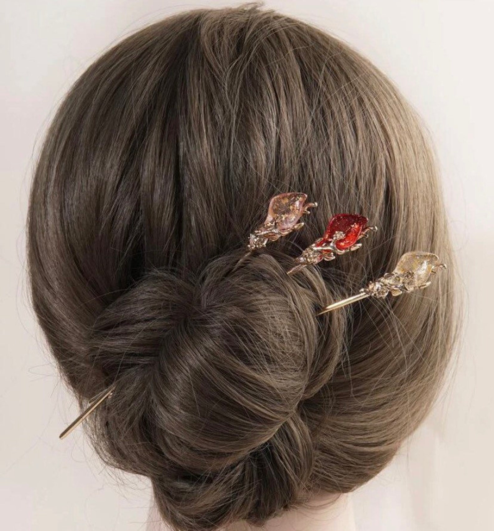 Traditional Crystal Hair Pin Gold Metal Hair Bun Pin - Etsy