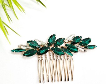 Wedding Dark Green Hair Comb, Bridal Emerald Crystal Hair Clip ...
