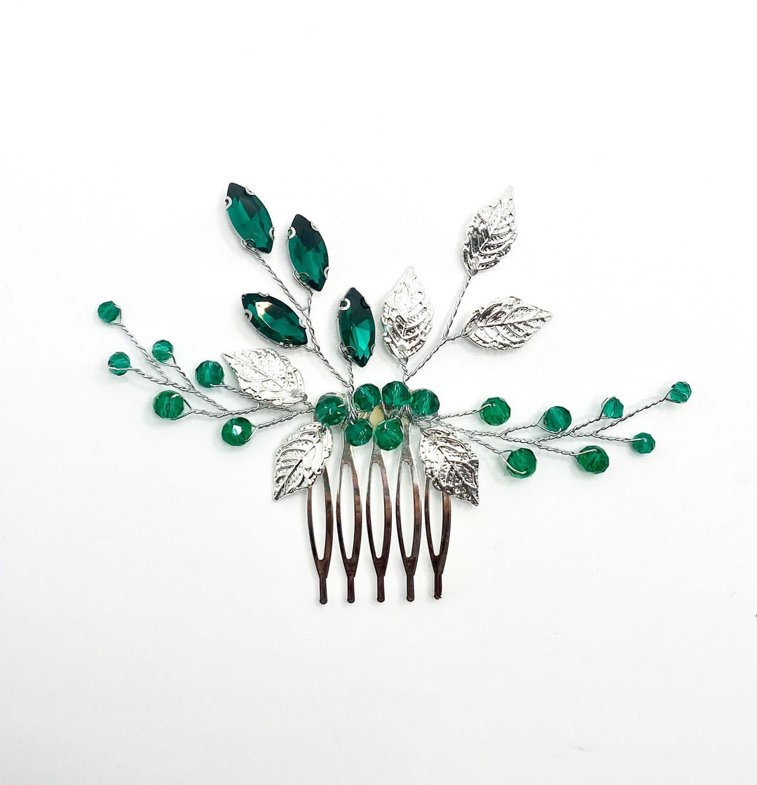 Emerald Green Rhinestone Hair Comb Bridal Green Silver Hair - Etsy