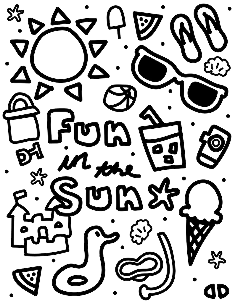 Summer Fun in the Sun Doodle Style Downloadable Coloring Sheet - Etsy