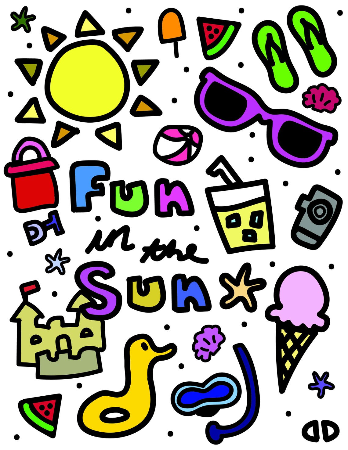 Summer Fun in the Sun Doodle Style Downloadable Coloring Sheet - Etsy