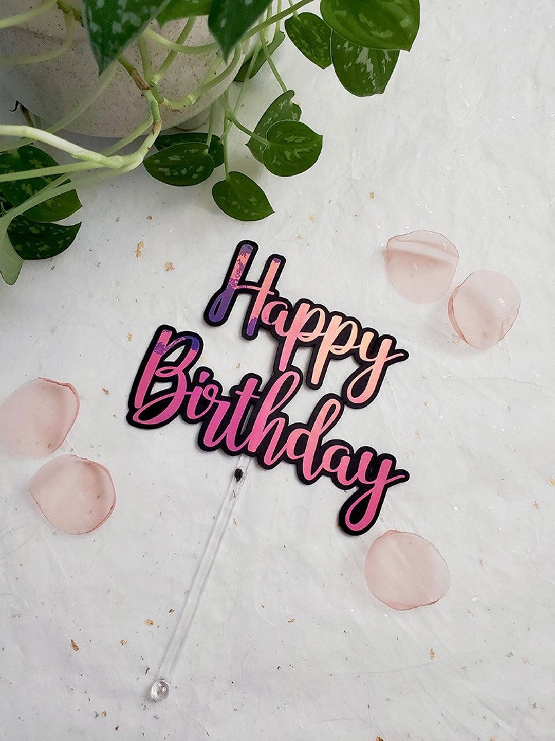 Happy Birthday Topper, Custom Cake Topper, Paper and Holographic Vinyl ...
