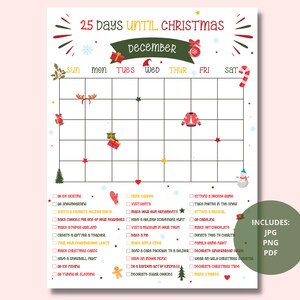 25 Days Until Christmas Printable Calendar, Fill in Christmas Calendar ...