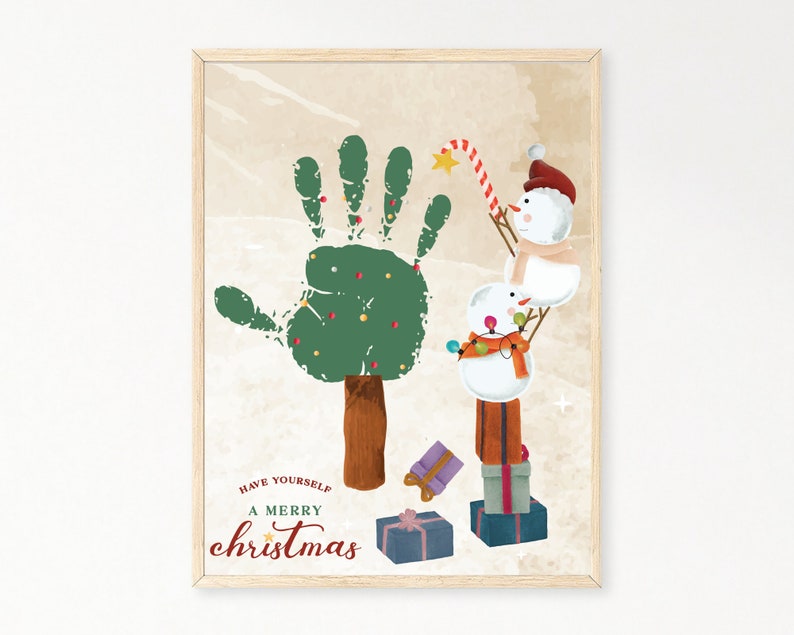 Christmas Tree Snowman Handprint Art, Xmas Printable, Christmas Craft ...