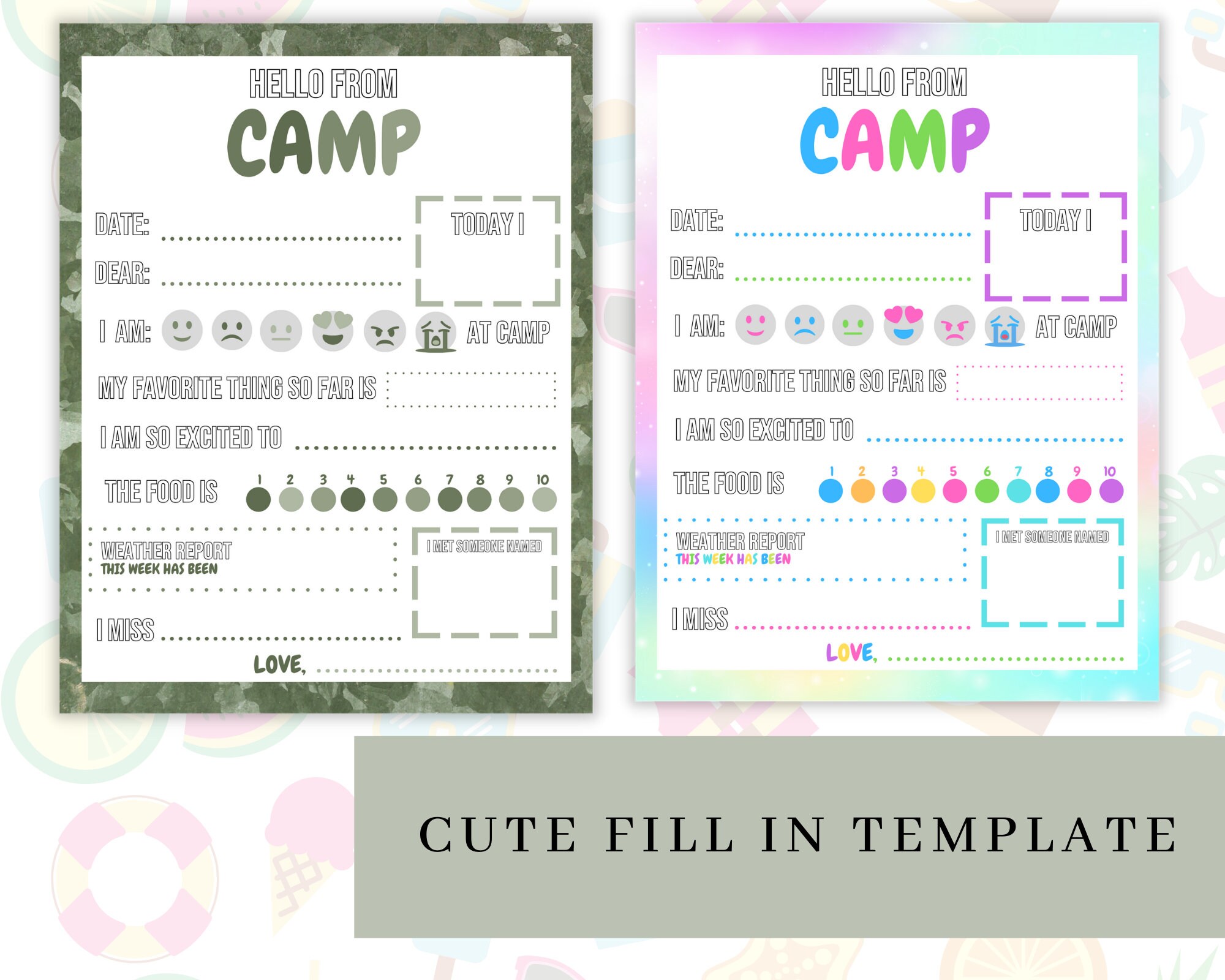 Girls Boys Printable Letters From Camp Summer Camp - Etsy