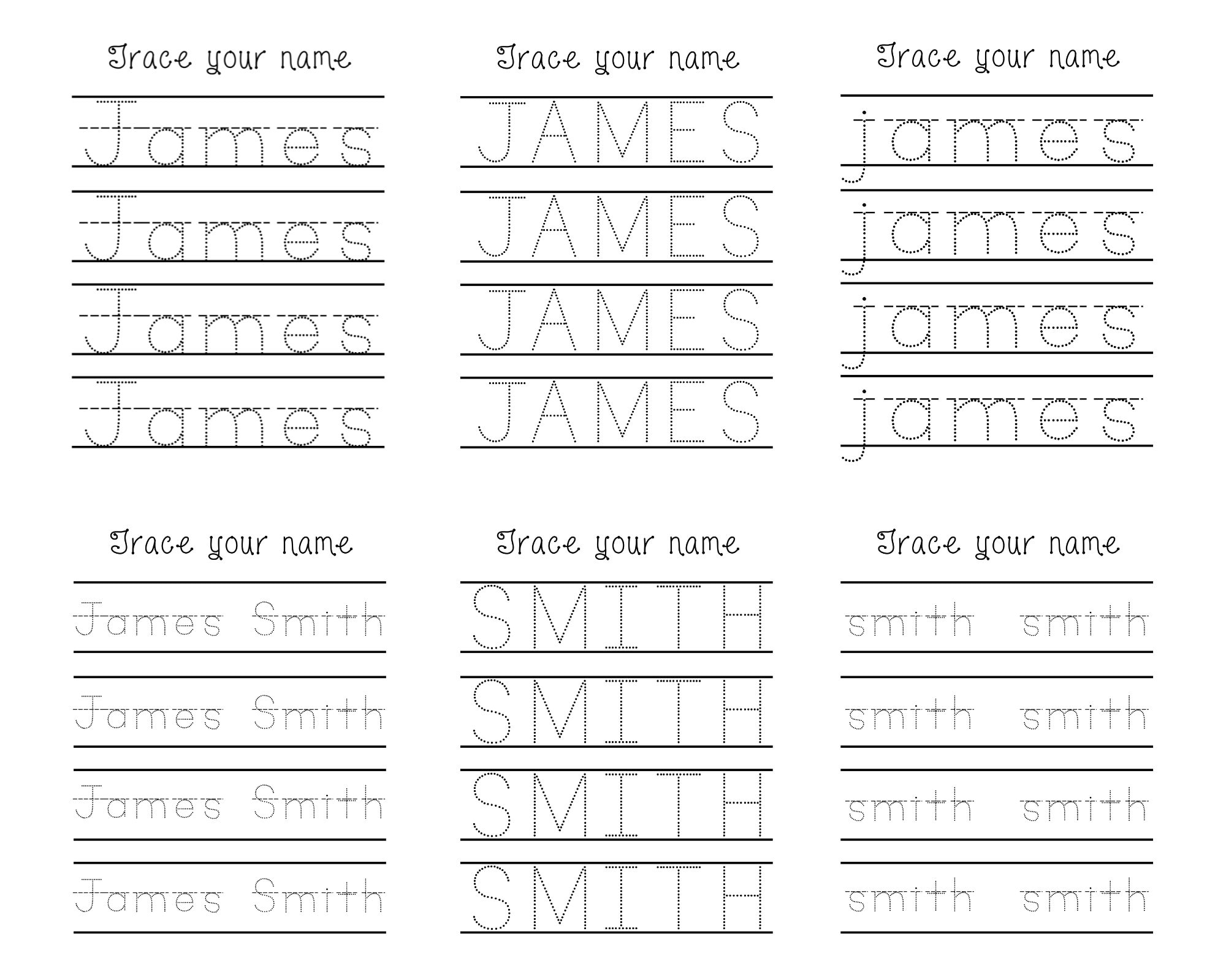 Six Page Name Trace Worksheet Bundle First Name Last Name - Etsy
