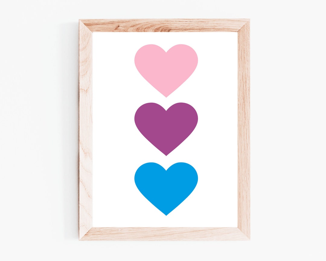 Purple Pink Blue Heart Print, Heart Printable Wall Art, Heart Poster ...