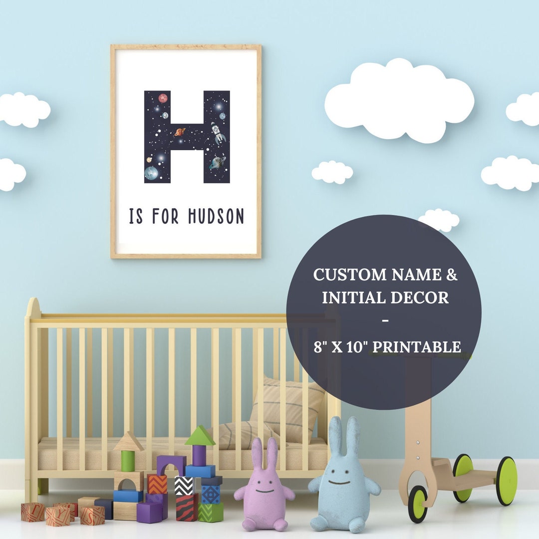 Custom Name and Initial Space Theme Nursery Wall Art and Kids Room ...