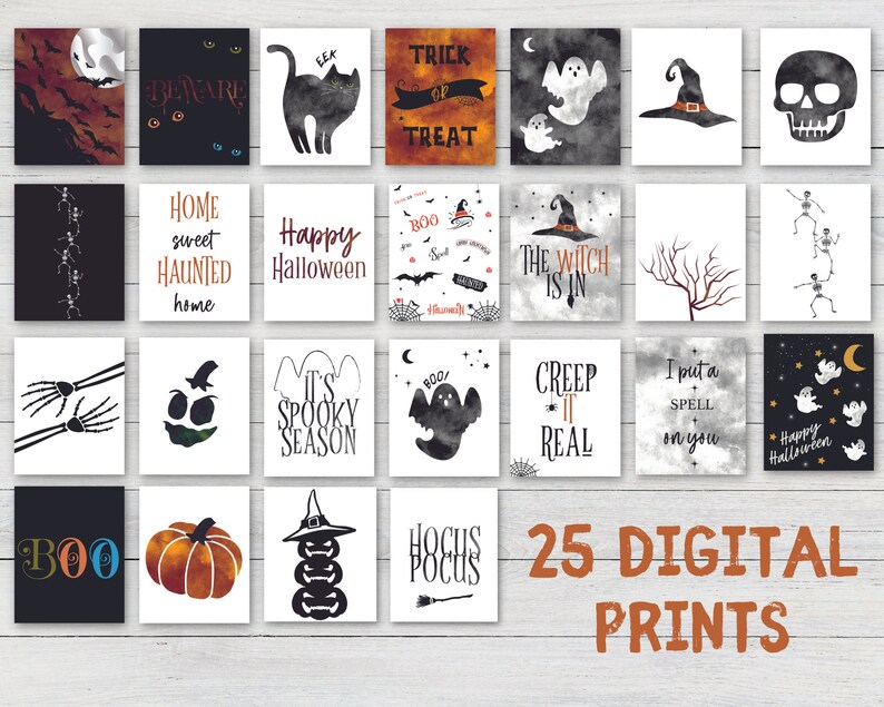 Set of 25 Halloween Printable Gallery Wall Art Bundle, Halloween Art ...