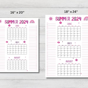 Summer 2024 Pink Printable Calendar Poster, Summer Fill in Activities ...