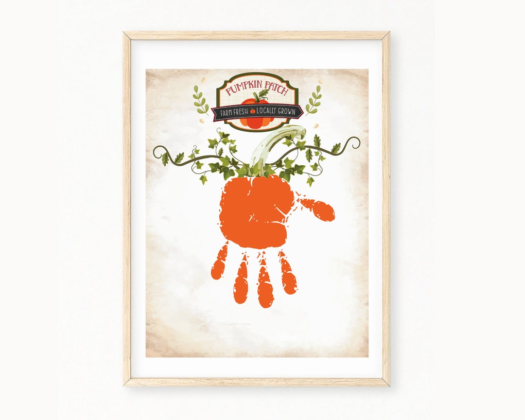 Pumpkin Patch Handprint Art, Baby Toddler Kid Art Craft, DIY Fall Craft ...
