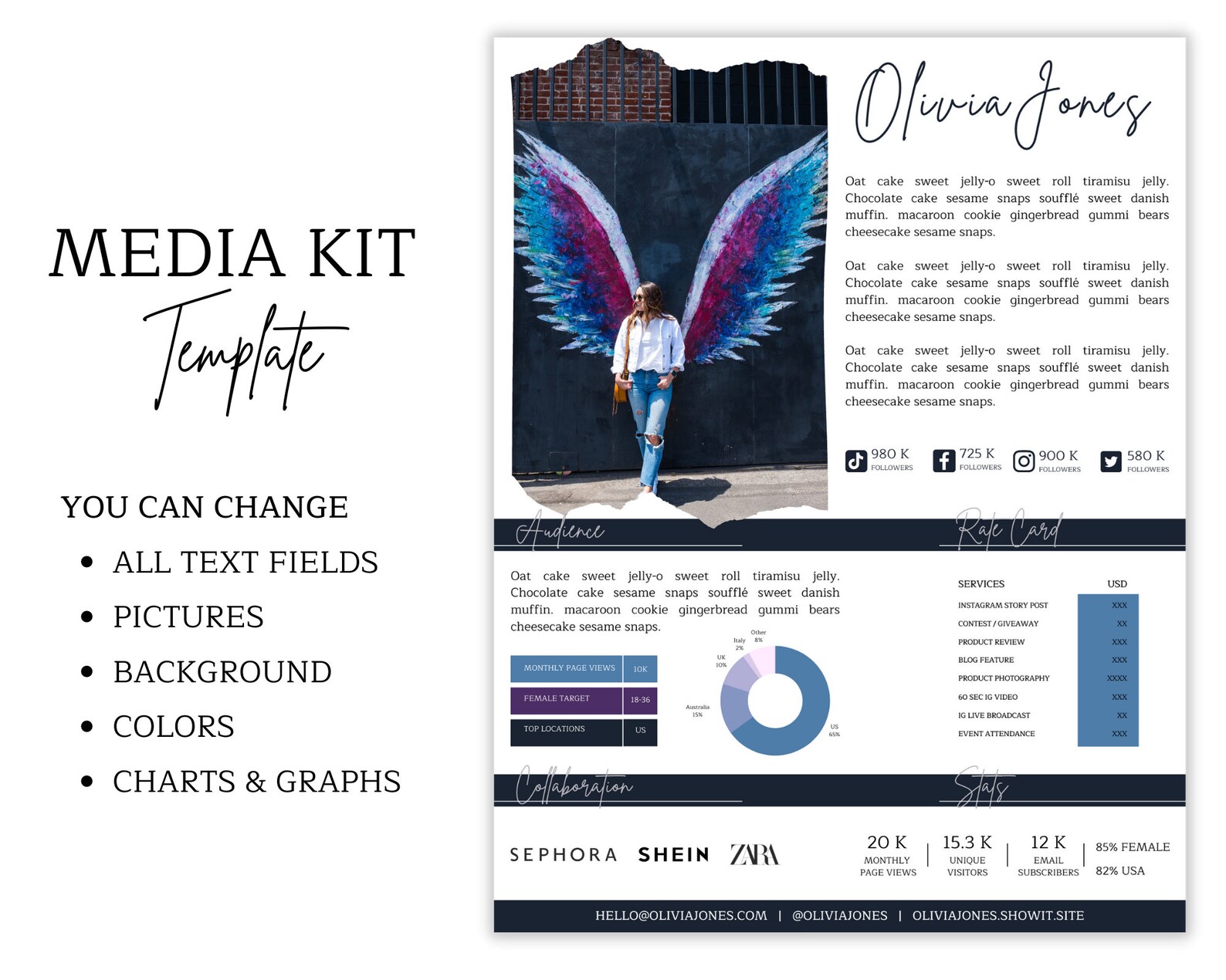 Instagram Influencer Media Kit Template | Single Page | Editable in ...