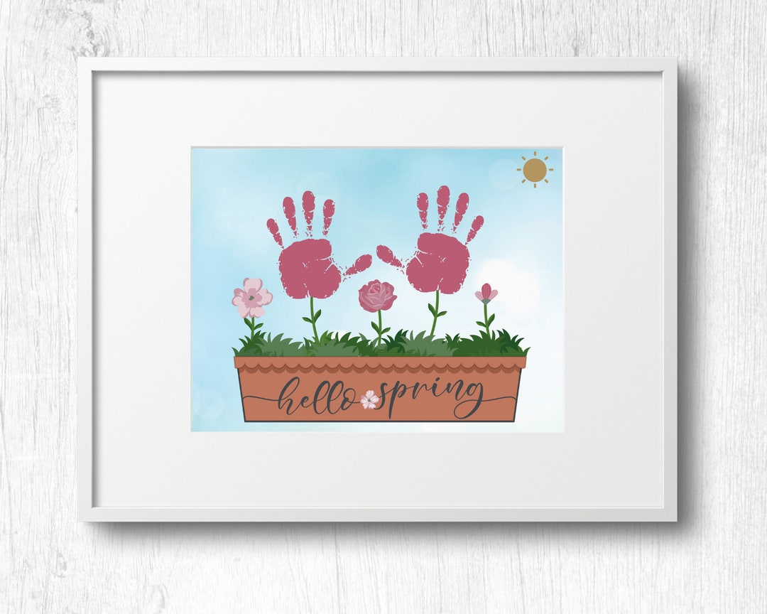 Hello Spring Flowers Handprint Art Activity, DIY Spring Printable ...