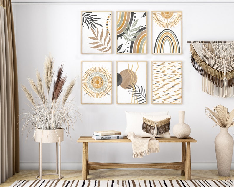 Boho Rainbow Leaf Wall Art Bohemian Home Decor Neutral Wall - Etsy