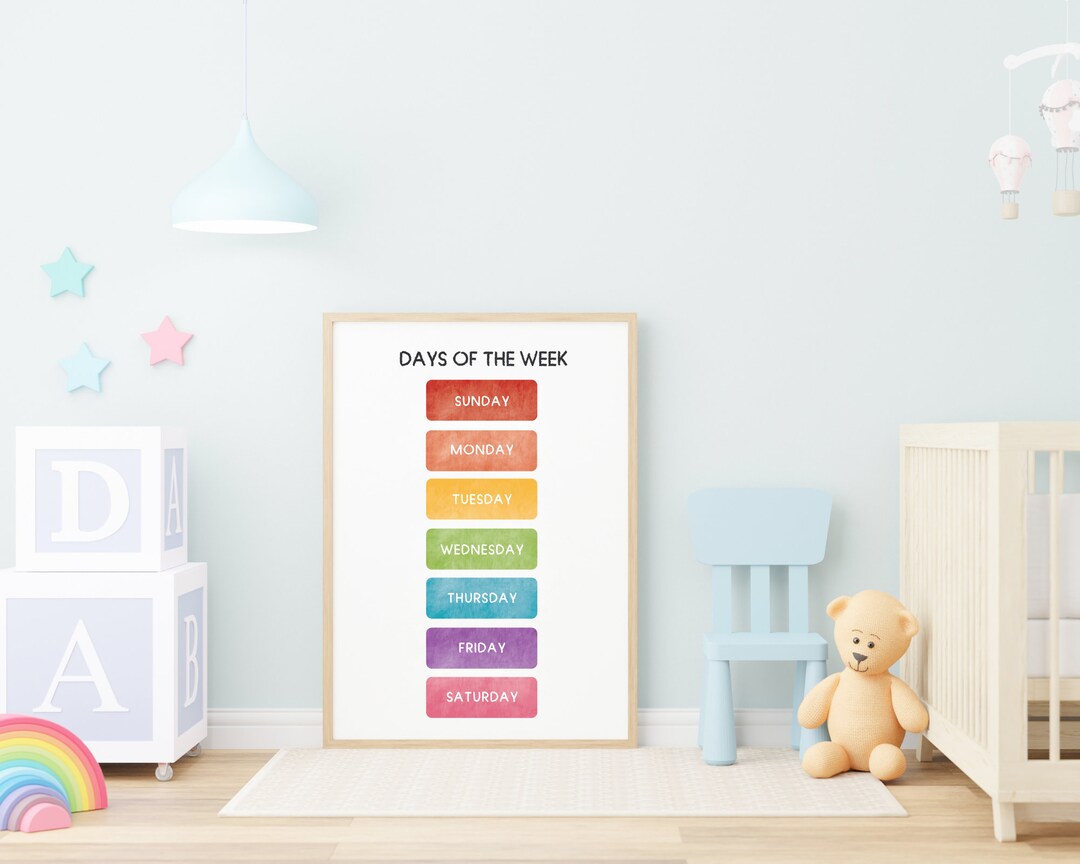 Days of the Week Poster, Watercolor Print, Educational Print, Preschool ...