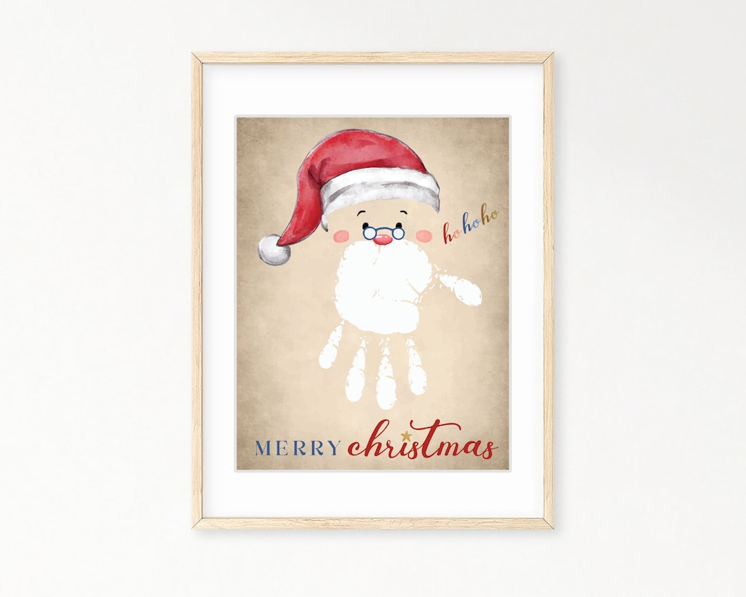 Merry Christmas Handprint Art, Santa Claus DIY Kid Craft, Vintage ...