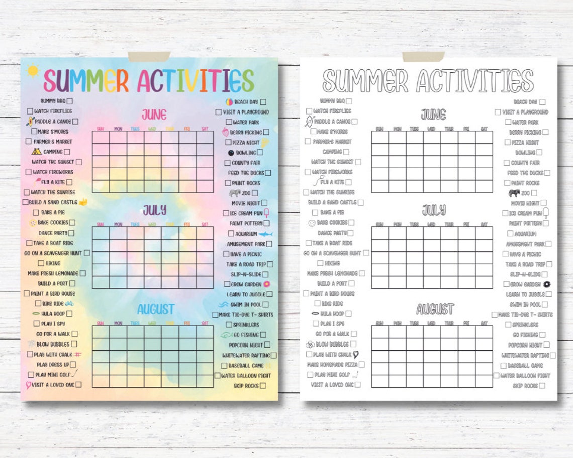 Summer Bucket List Calendar Kids Family Checklist Summer - Etsy