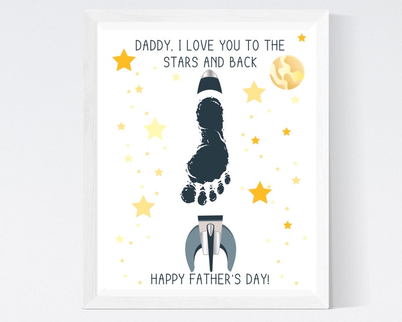 Gift for Dad, Handprint Art, DIY Kids Craft, Space Footprint Craft ...