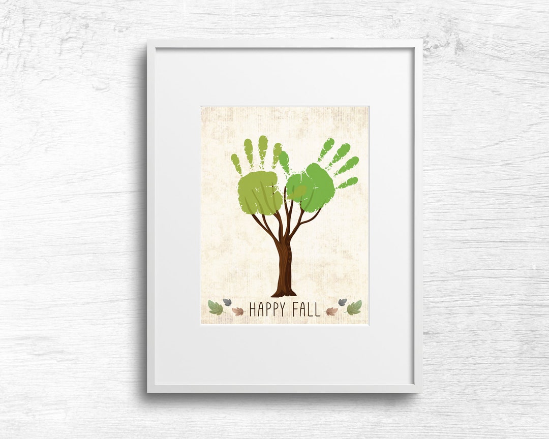 Happy Fall Handprint Tree Art Print, Fall Baby Toddler Kids Art Sign ...