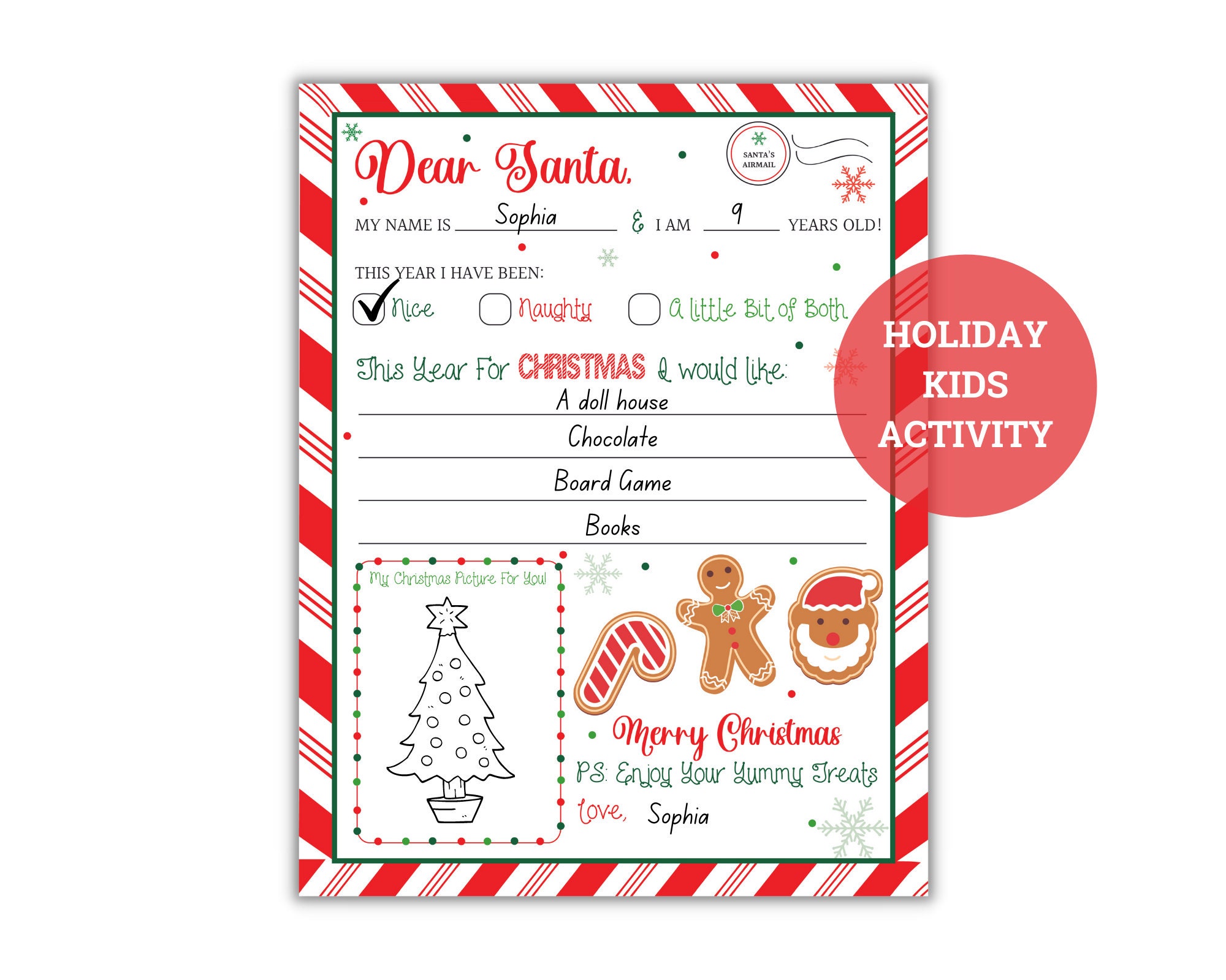 Letter to Santa Printable, Kids Letter to Santa, Christmas Activity ...