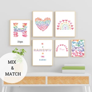 Watercolor Heart Wall Art | Rainbow Hearts Background Art Print ...