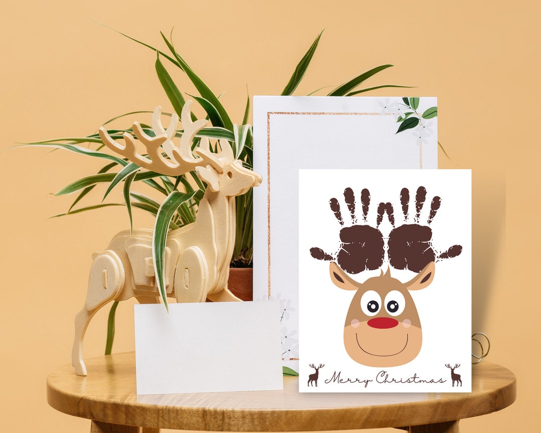 Christmas Handprint Art Craft, Reindeer Printable Christmas Card ...