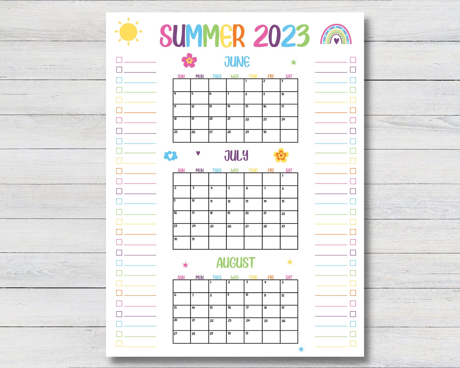 Summer Bucket List Calendar Kids Family Checklist Summer - Etsy