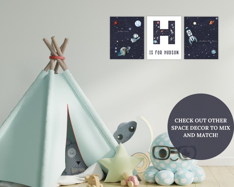 Custom Name and Initial Space Theme Nursery Wall Art and Kids Room ...