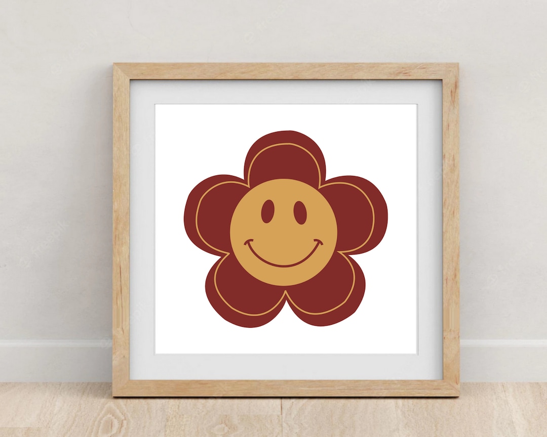 Retro Smiley Face Flowers Art Print | Nursery Decor | Vintage Art ...