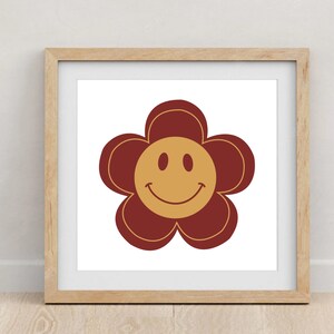 Retro Smiley Face Flowers Art Print | Nursery Decor | Vintage Art ...