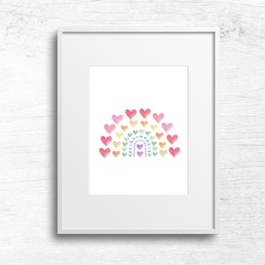 Set of 5 Water Color Rainbow Heart Art Print Bundle | Rainbow Nursery ...