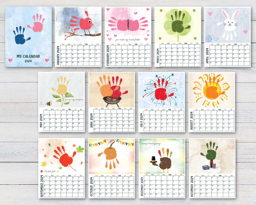2024 12 Month Handprint Calendar, DIY Kid Toddler Baby Craft, Calendar ...