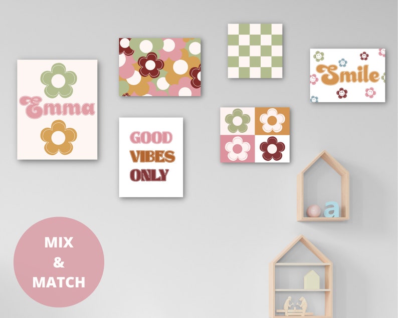 Retro Smiley Face Flowers Art Print Nursery Decor Vintage - Etsy