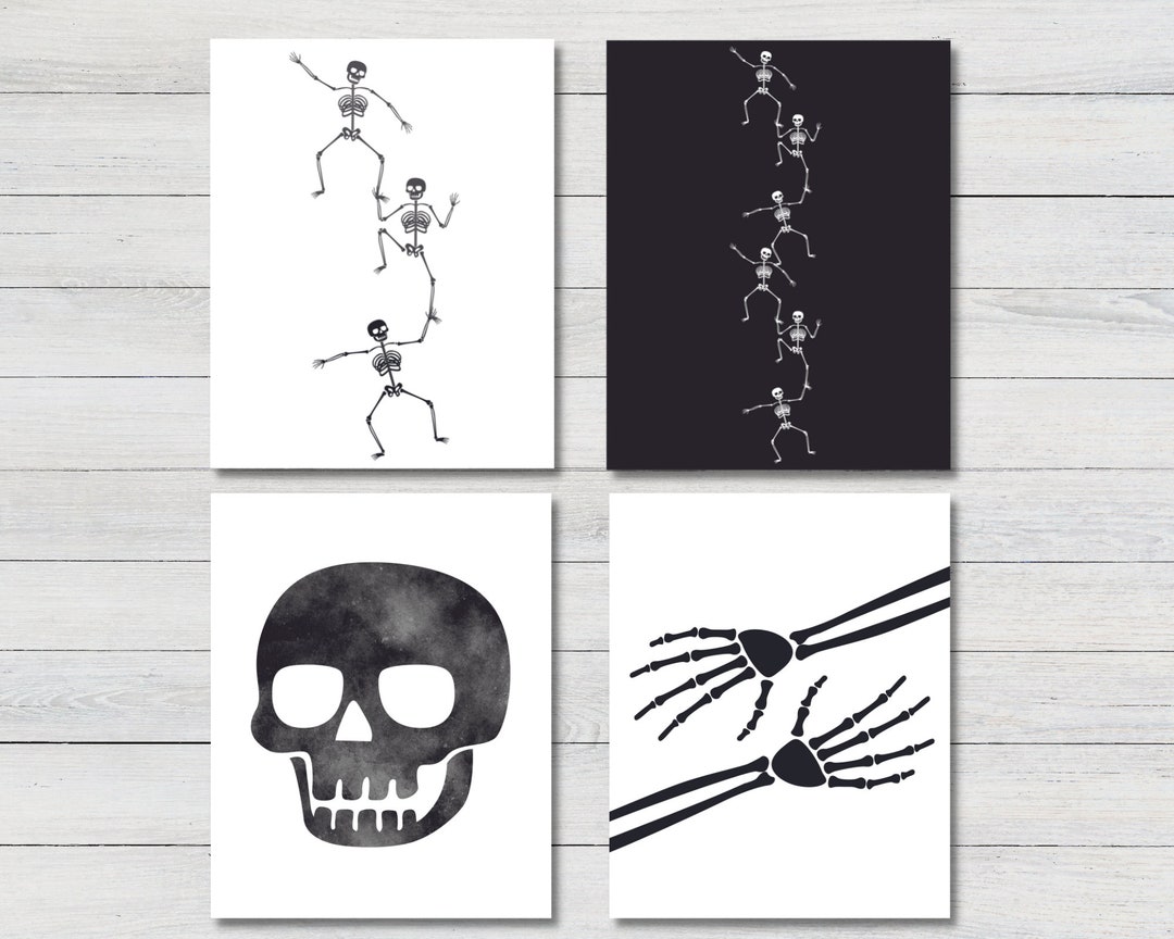Set of 4 Skeleton Halloween Printable Gallery Wall Art Bundle ...