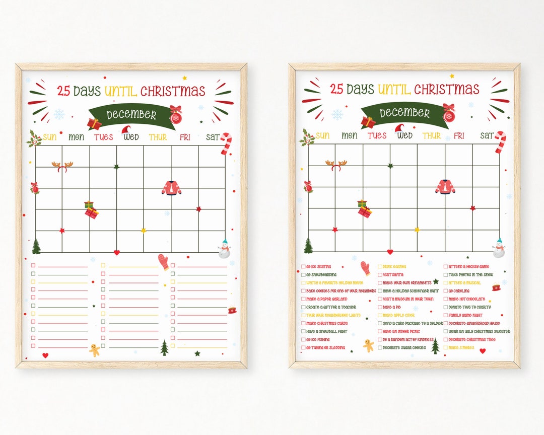 25 Days Until Christmas Printable Calendar, Fill in Christmas Calendar ...