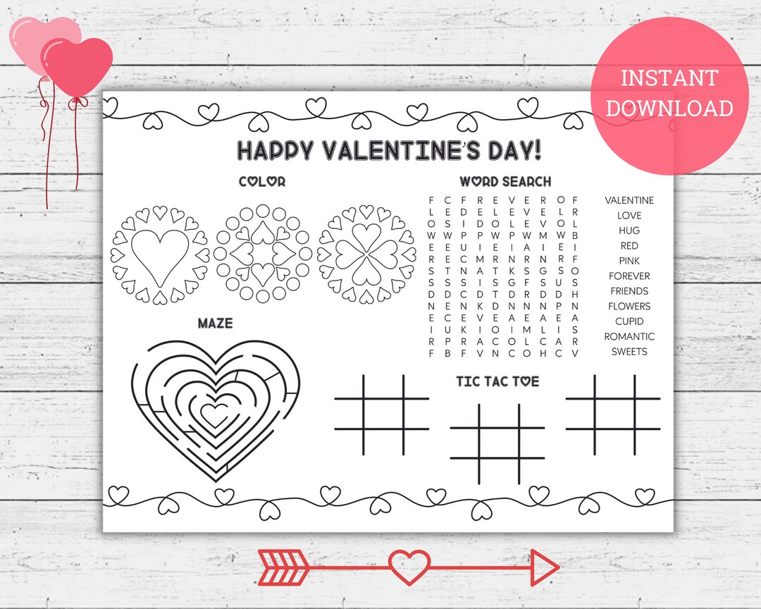 Kids Valentines Placemat, Kids Activity, Valentines Day Placemat Party ...