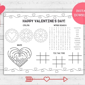 Kids Valentines Placemat, Kids Activity, Valentines Day Placemat Party ...