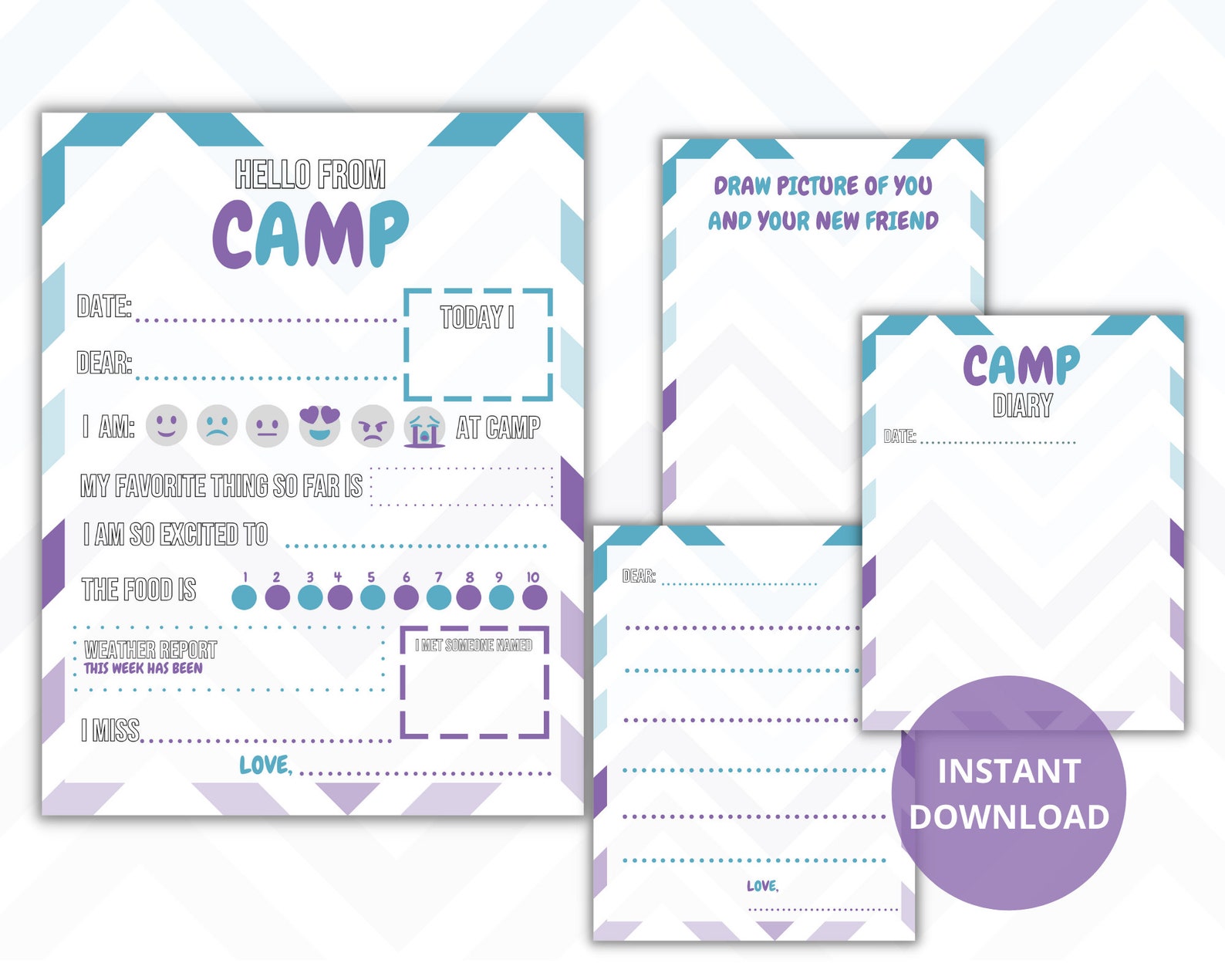 Set of 4 Bundle Letters From Camp | Printable Template | Summer Camp ...