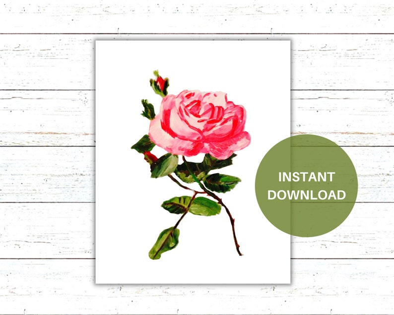 Pink Rose Wall Art, Rose Art Decor, Wall Art, Rose Painting Flower ...