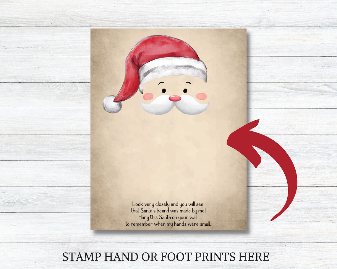 Santa Claus Handprint Art DIY Kids Craft Watercolor - Etsy