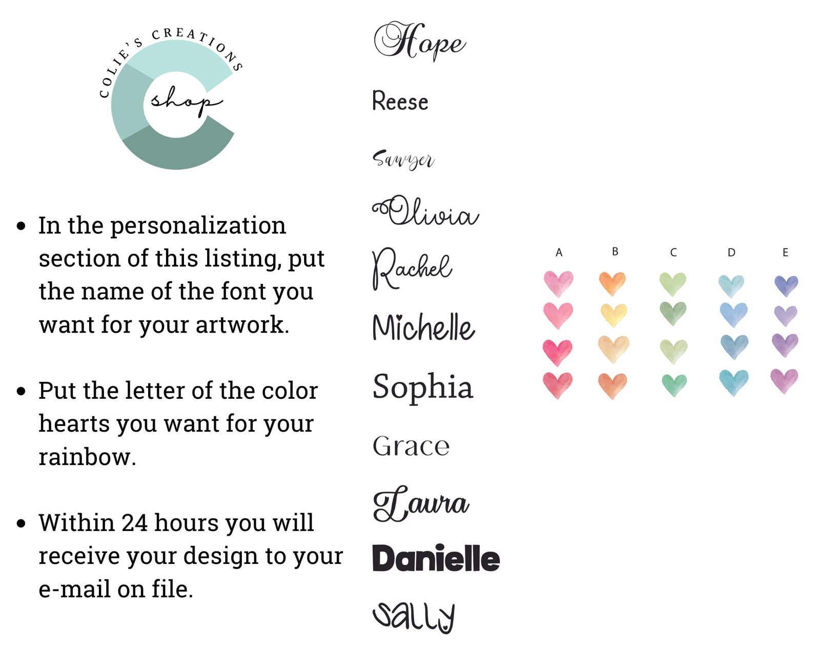 Custom Name Design Rainbow Heart Art Print | Color Options | Rainbow ...