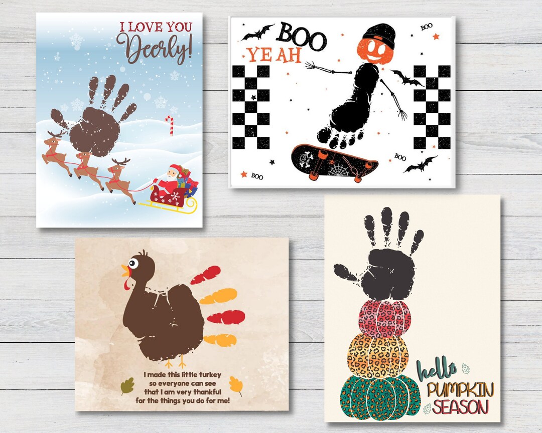 4 Holiday Bundle Handprints Footprints, Fall Handprint, Thanksgiving ...