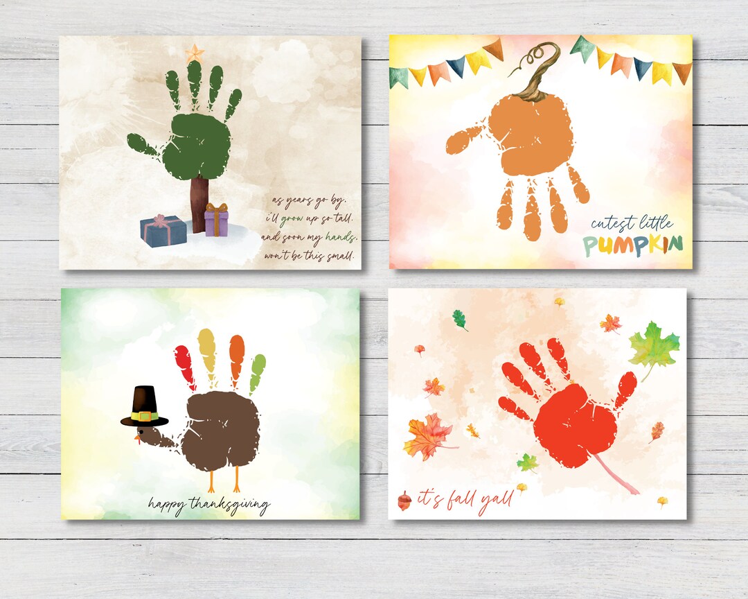 Set of 4 Holiday Handprint Art Bundle, Christmas Handprint ...