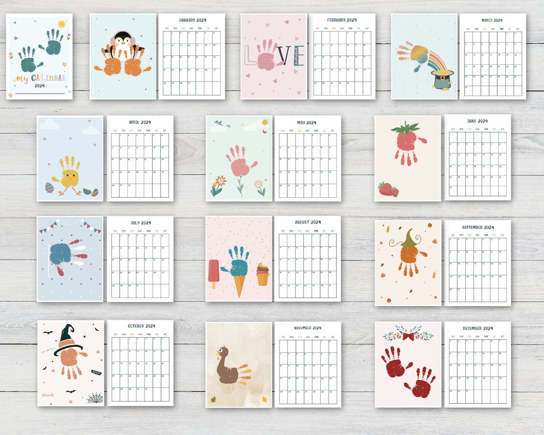 2024 12 Month Handprint Calendar, Preschool Toddler Keeepsake Craft ...